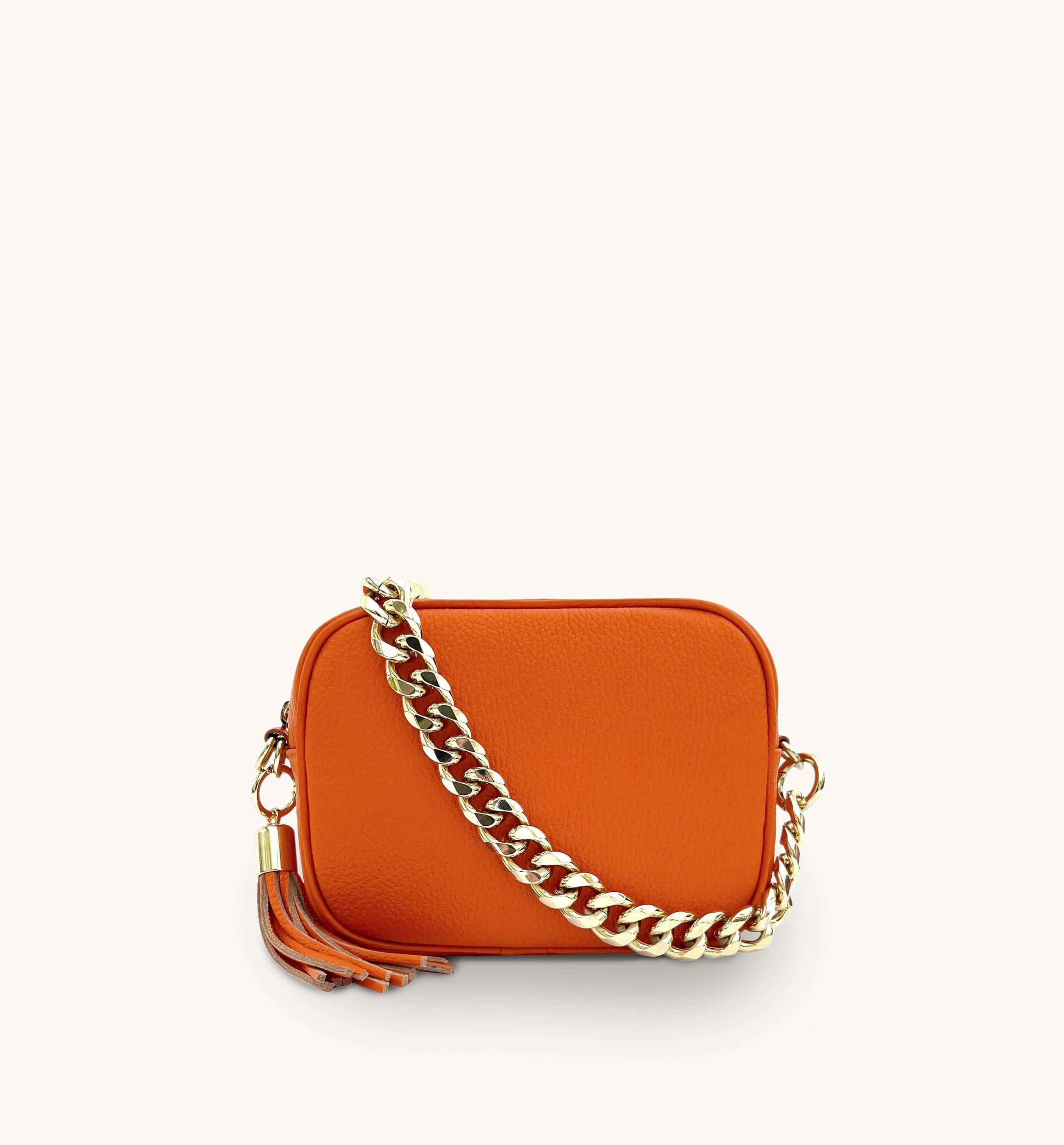 The Tassel Leather Crossbody Bag With Gold Chain Strap